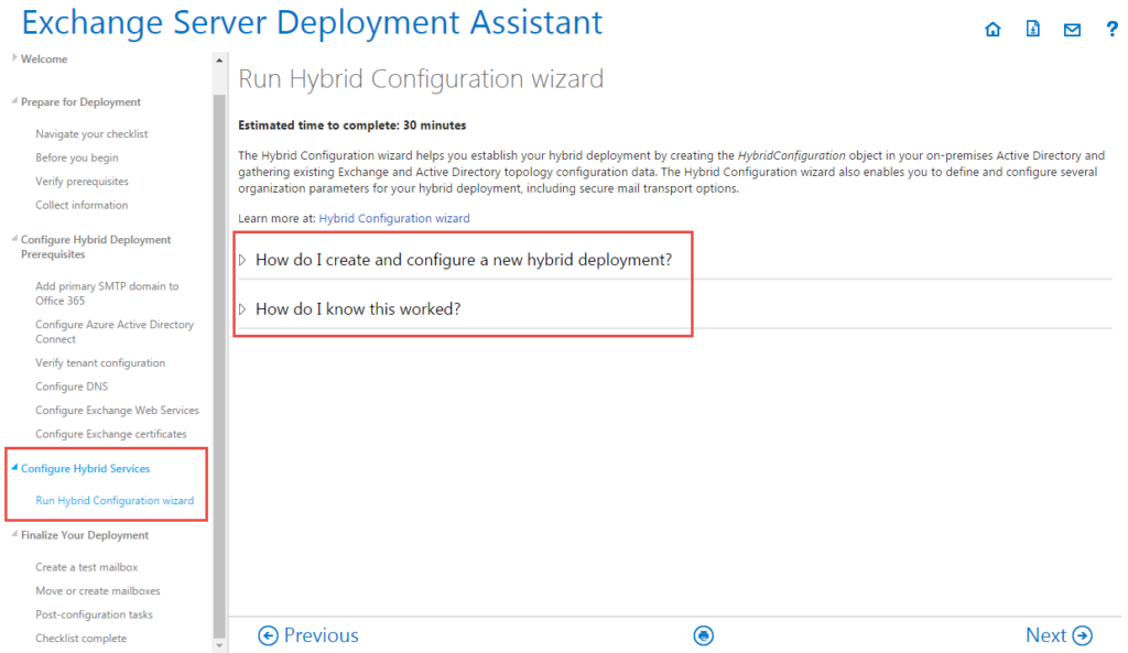 Exchange Server Deployment Assistant for hybrid deployment